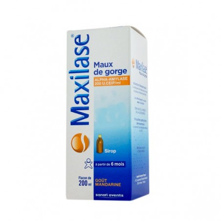 MAXILASE MAUX DE GORGE ALPHA-AMYLASE 200 U.CEIP/ml SIROP 200ML SANOFI